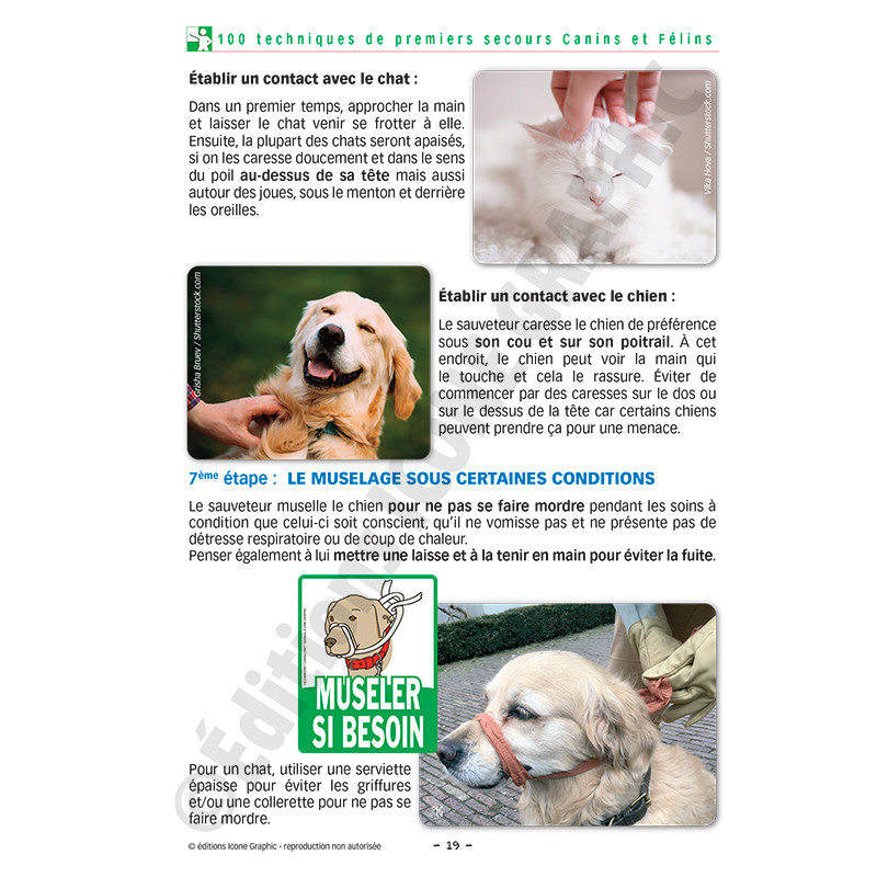 Livre 100 techniques de premiers secours canins et félins ı Éditions Icone Graphic