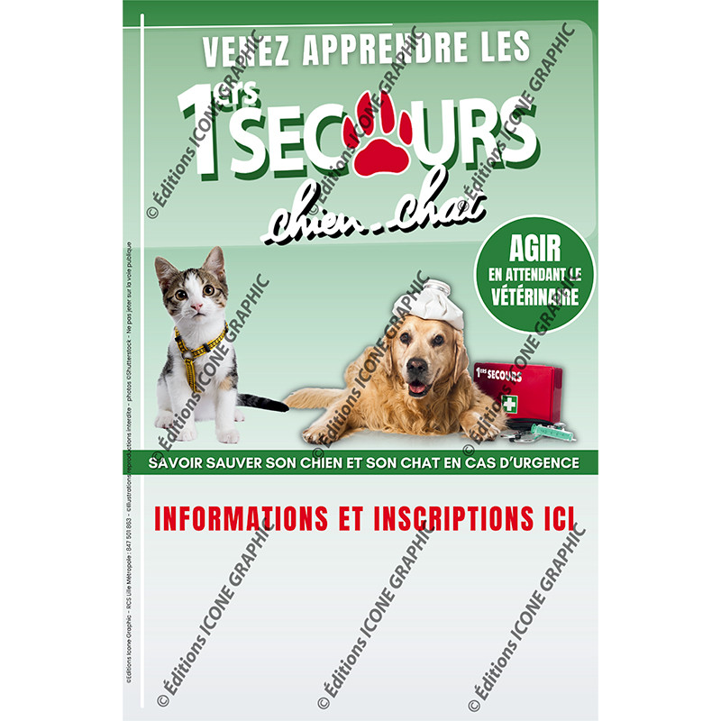 Affiche communication et incitation aux premiers secours chats et chiens ı Éditions Icone Graphic