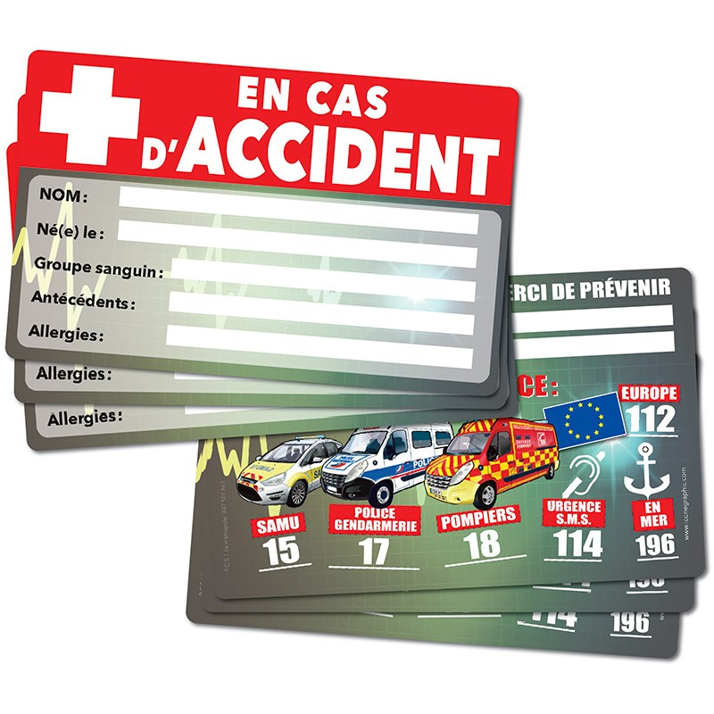 La carte d'urgence : "En cas d'accident"
